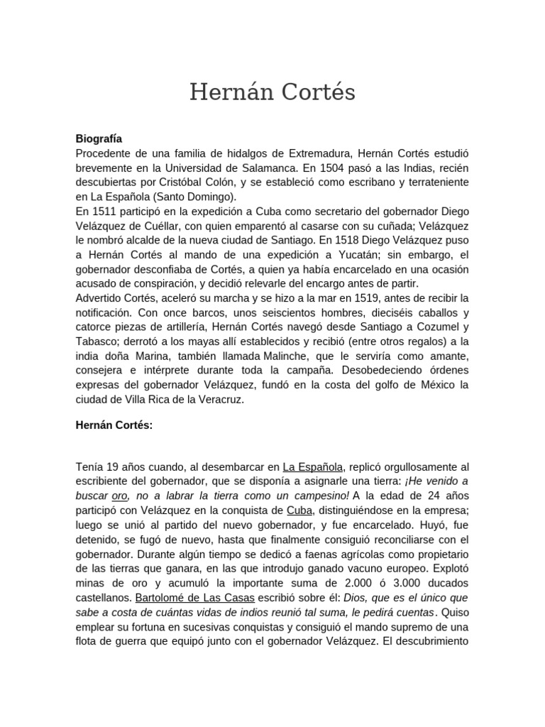 Biografía de Hernán Cortés: Conquista y Legado | PDF | Hernán Cortés ...