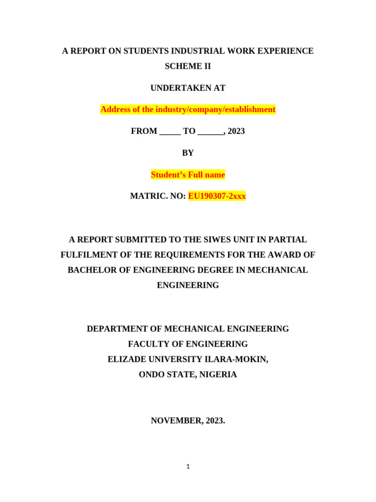 SIWES II Report for Mechanical Engineering | PDF