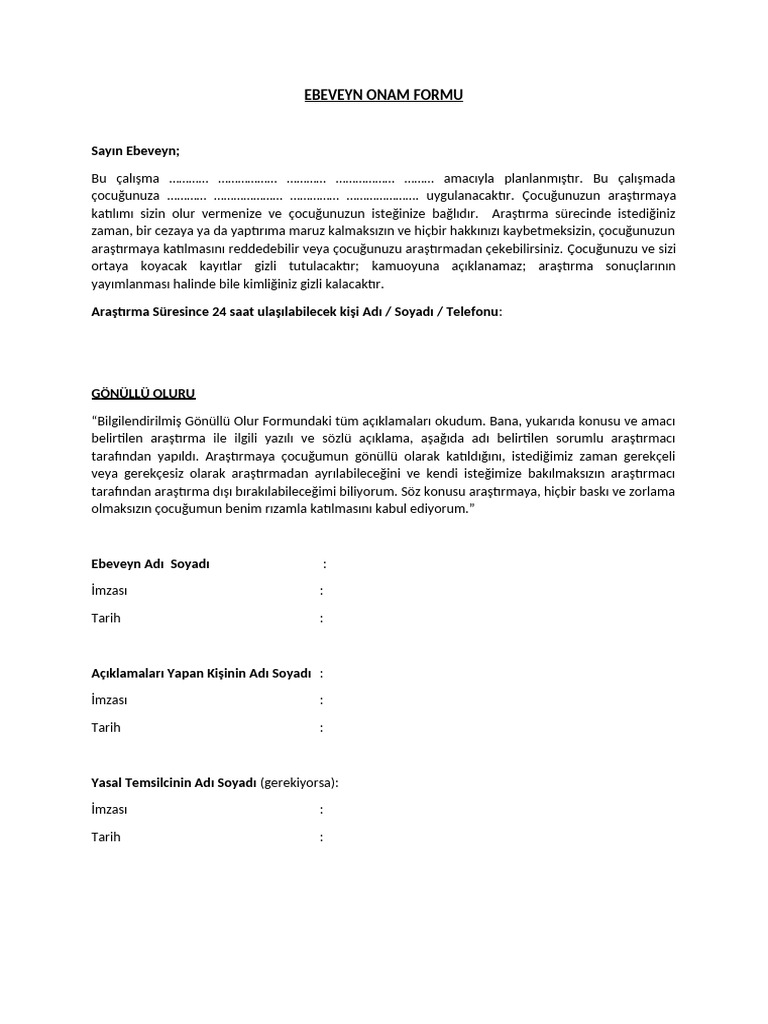 Ebeveyn Onam Formu | PDF
