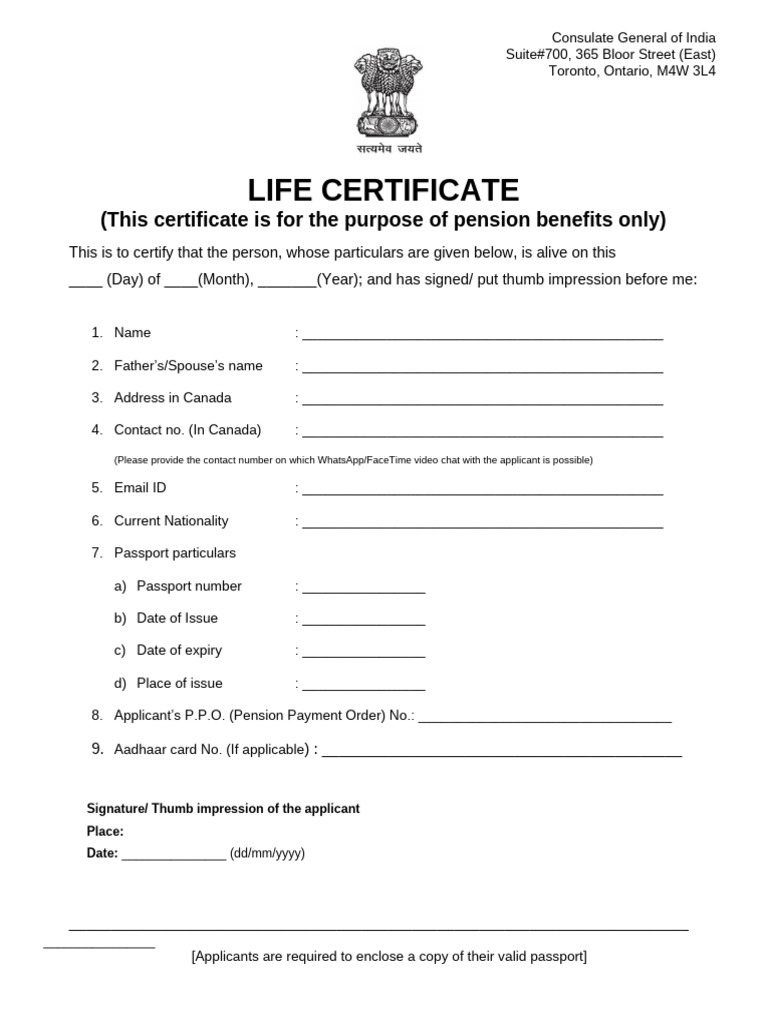 Life Certificate for Pension Benefits | PDF