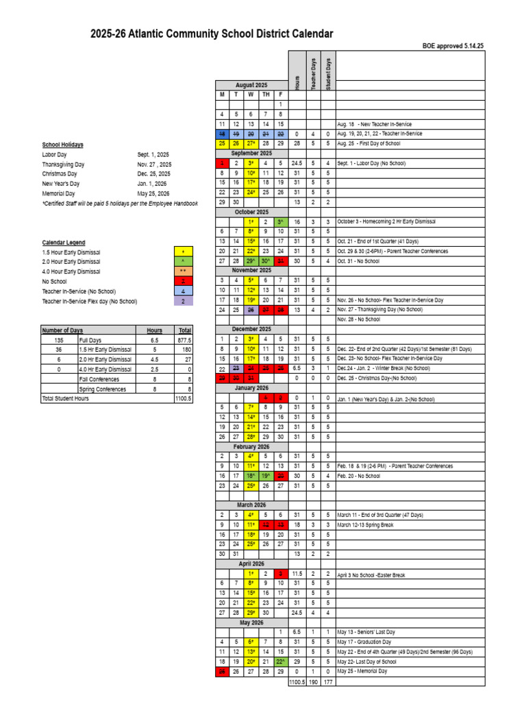 2025-26 School Calendar - BOE Approve 5.14.25 | PDF | Observances | Public Holiday