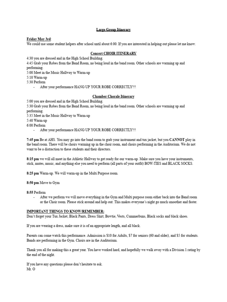 Large Group Band Itinerary-1 | PDF