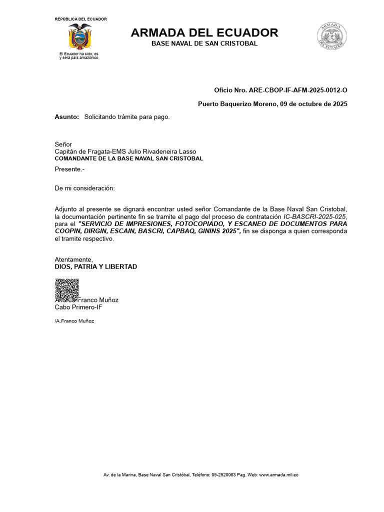Solicitud de Pago Base Naval San Cristóbal | PDF
