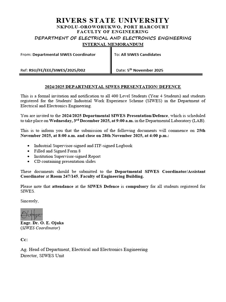 2025 Siwes Defence Notice | PDF