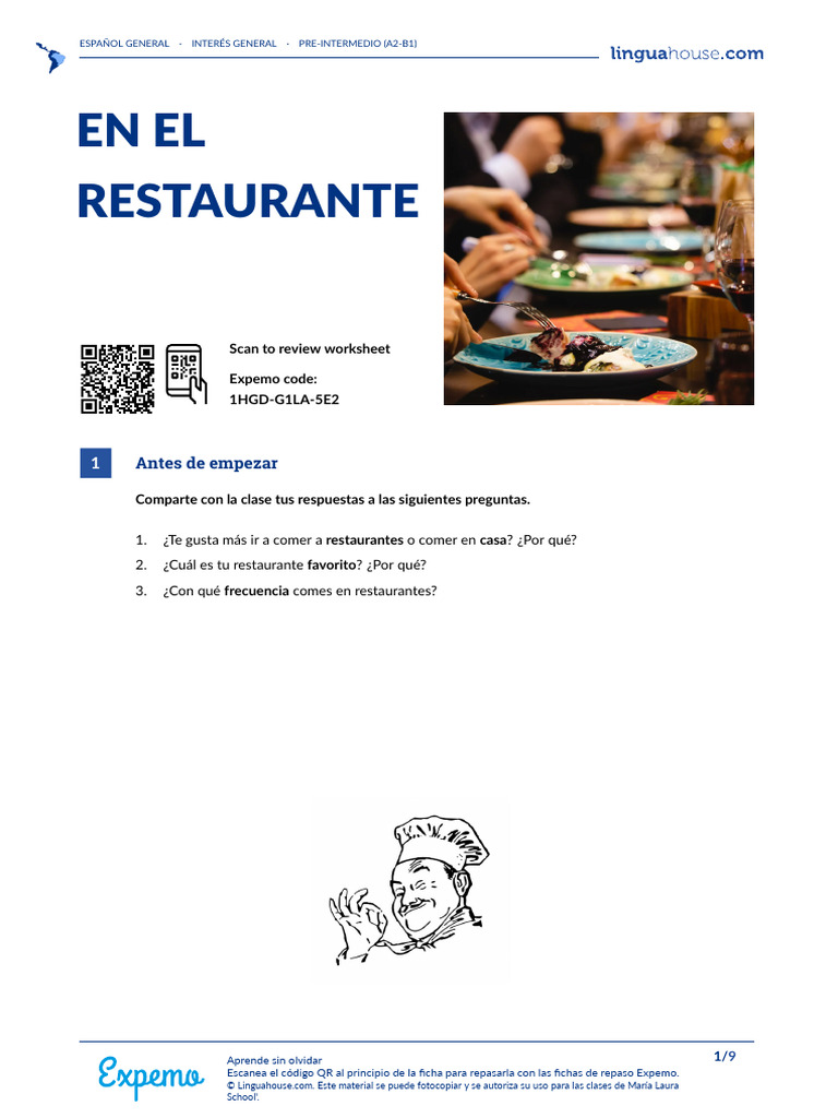 En El Restaurante Centro - Americano Spanish Student A2 B1 | PDF ...
