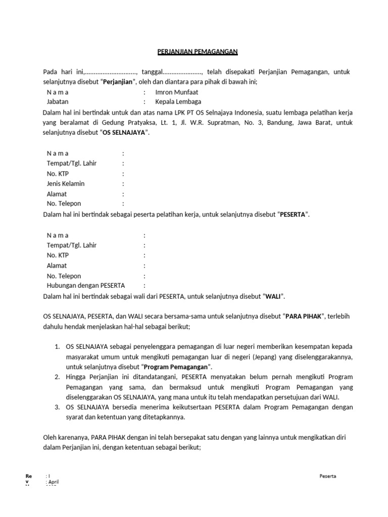 【Kaigo Lsp】 Master Perjanjian Program Magang 2025 - lgl | PDF