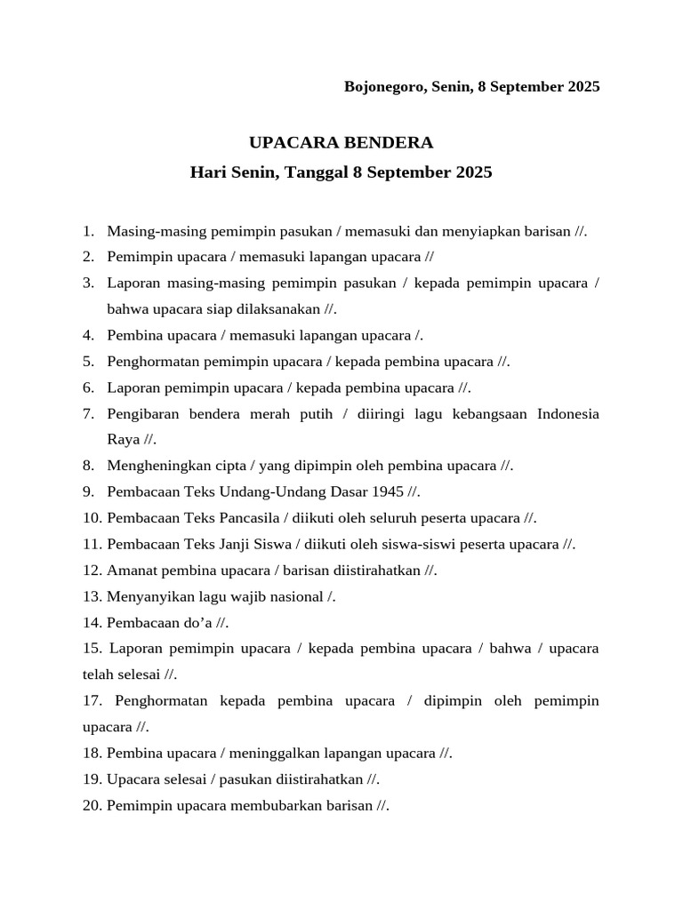 Teks MC Upacara Bendera 2025 | PDF