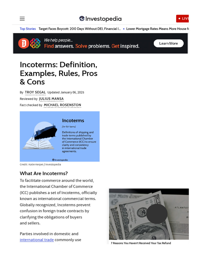 Incoterms - Definition, Examples, Rules, Pros & Cons | PDF | Business | Trade