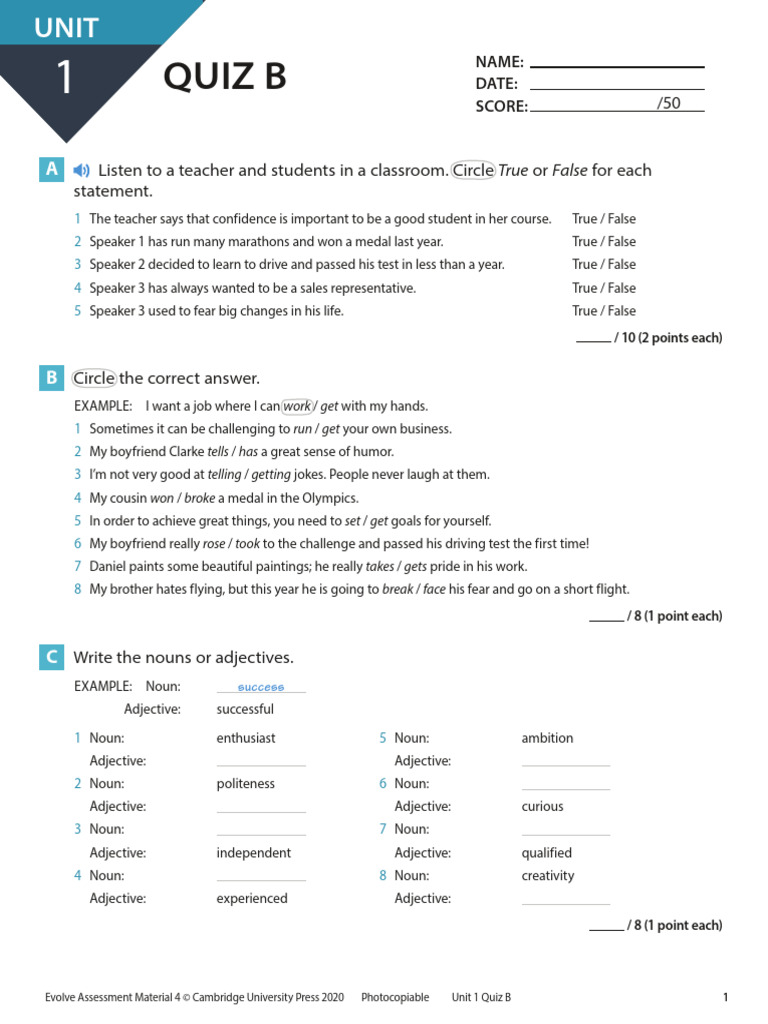 Evolve Level4 Unit1Quiz B (WWW - Languagecentre.ir) | PDF | Adjective