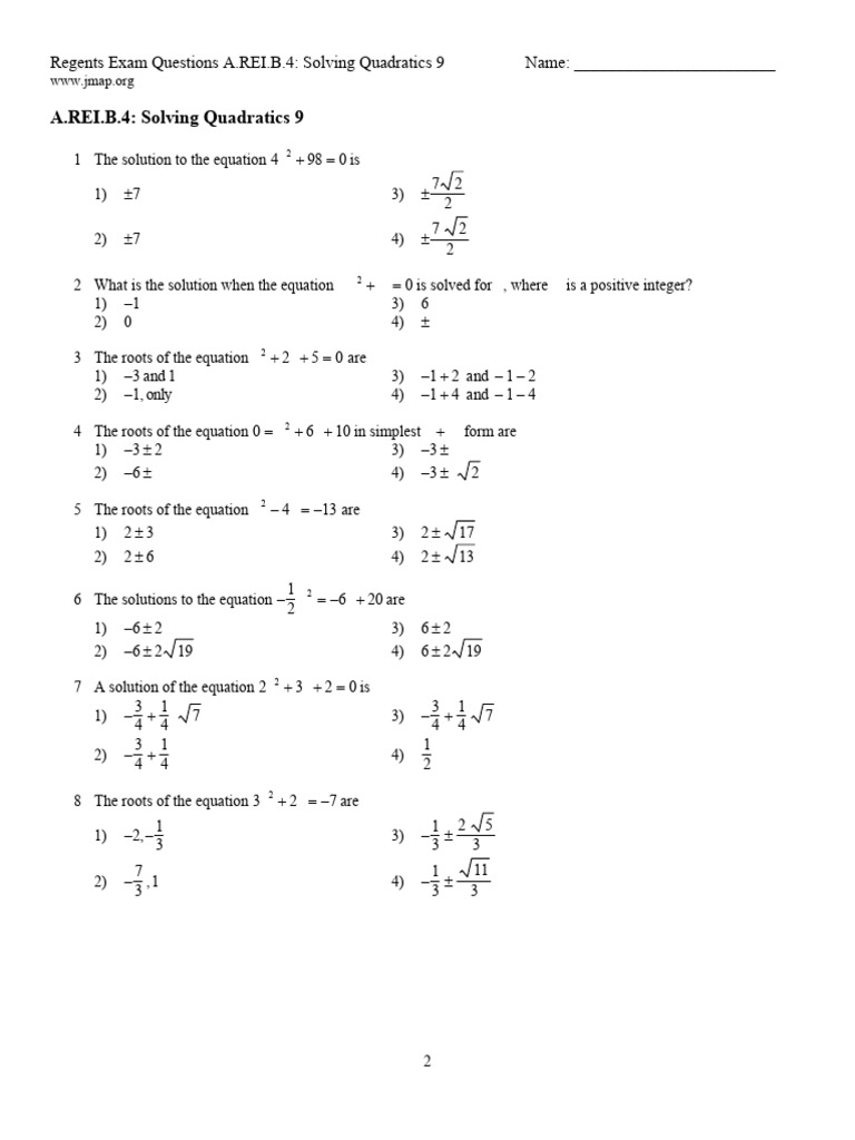 A.rei.B.4.SolvingQuadratics9 | PDF | Quadratic Equation | Equations