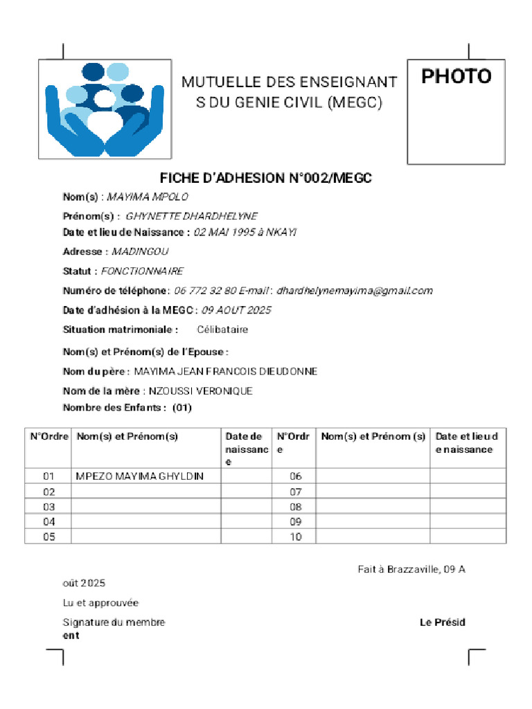 Fiche D'adhesion Mpolo - Phoenix | PDF