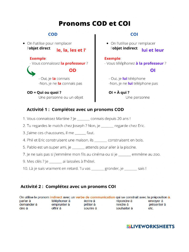 Pronoms Cod Coi | PDF