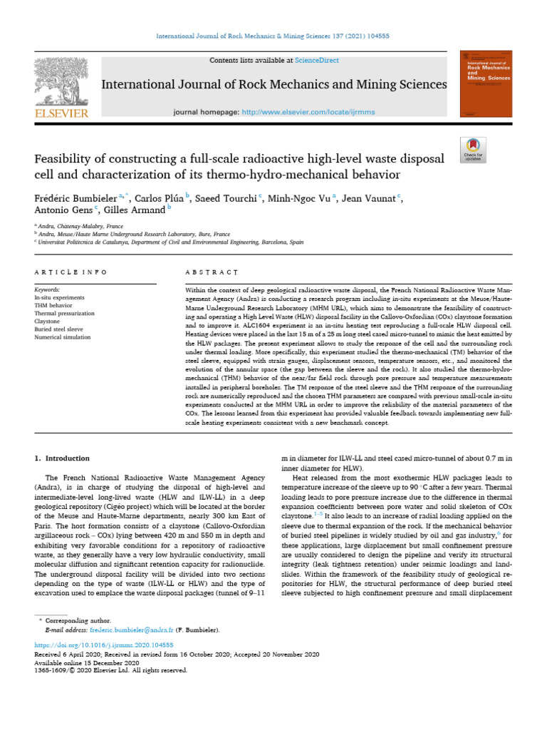 Feasibility of Constructing A Full-Scale Radioactive High-Level Waste ...