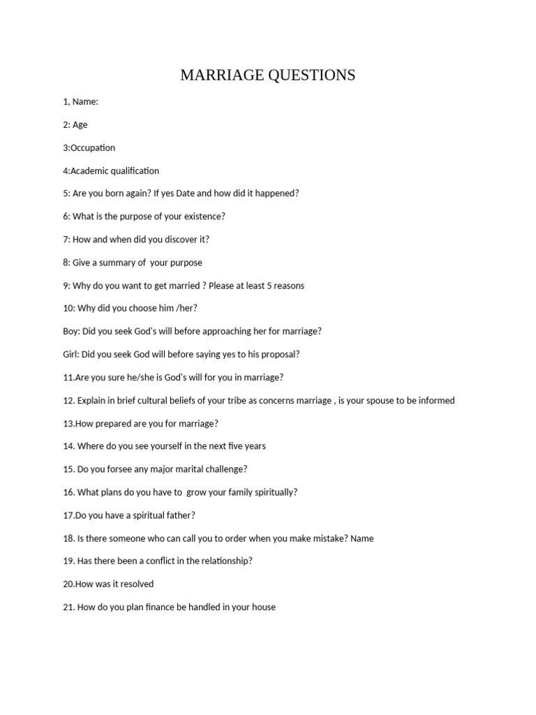 Marriage Questions Buea | PDF