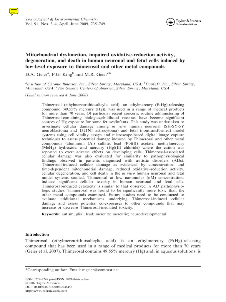 Mitochondrial Dysfunction, Impaired Oxidative-Reduction Activity ...