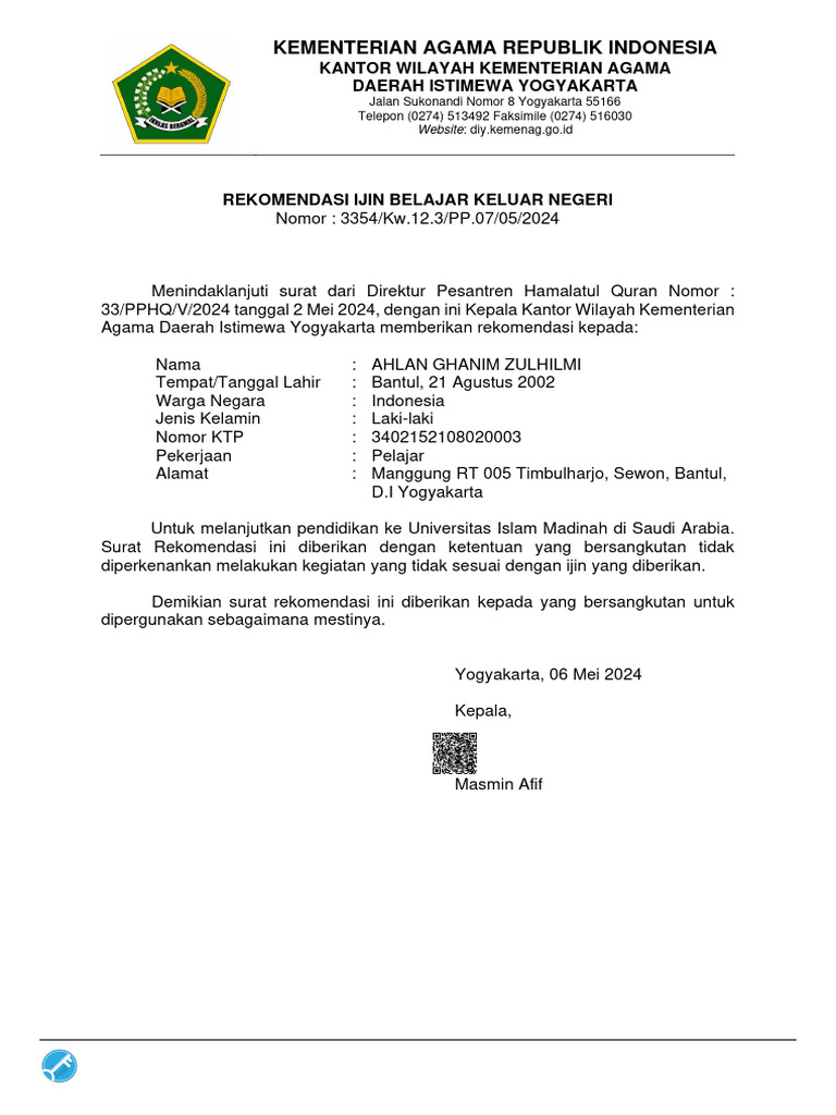 Rekomendasi Ijin Belajar Luar Negeri | PDF