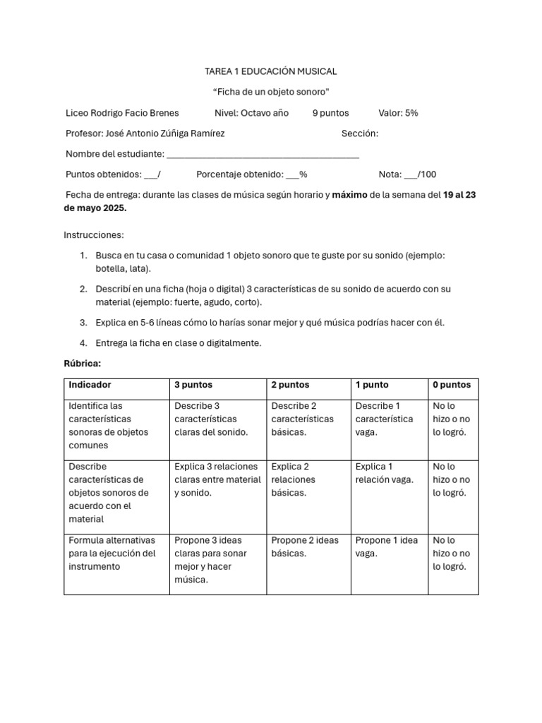 TAREA 1 y 2 OCTAVO | PDF | Instrumentos musicales | Sonido