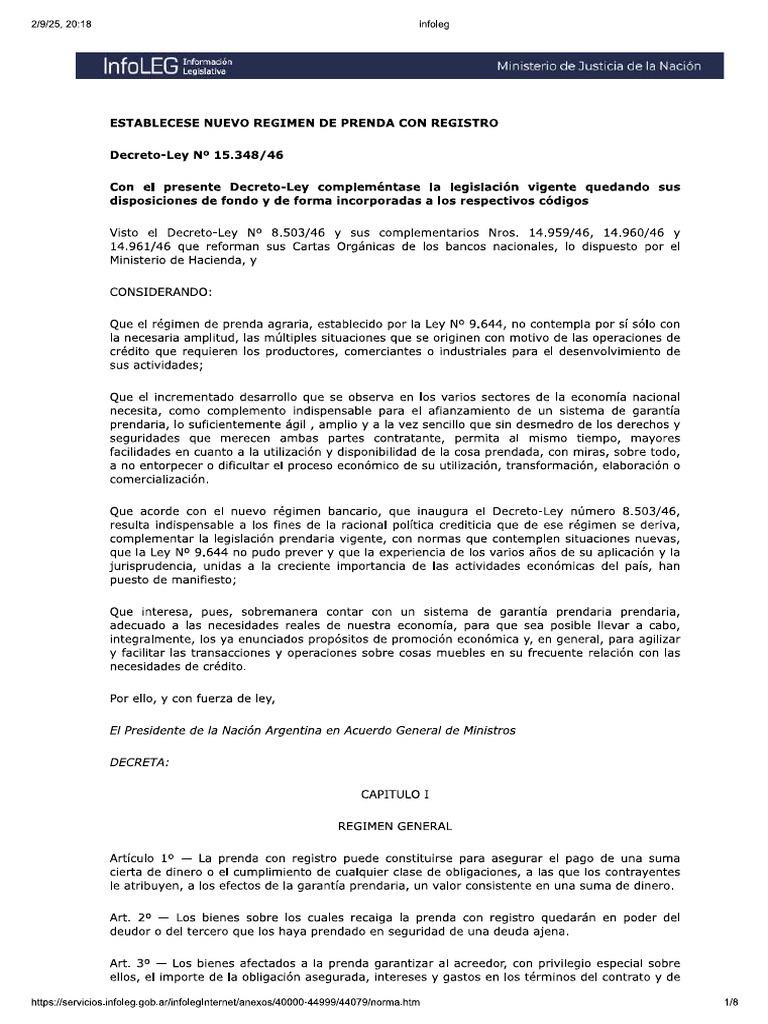 Decreto Ley Prenda Con Registro | PDF