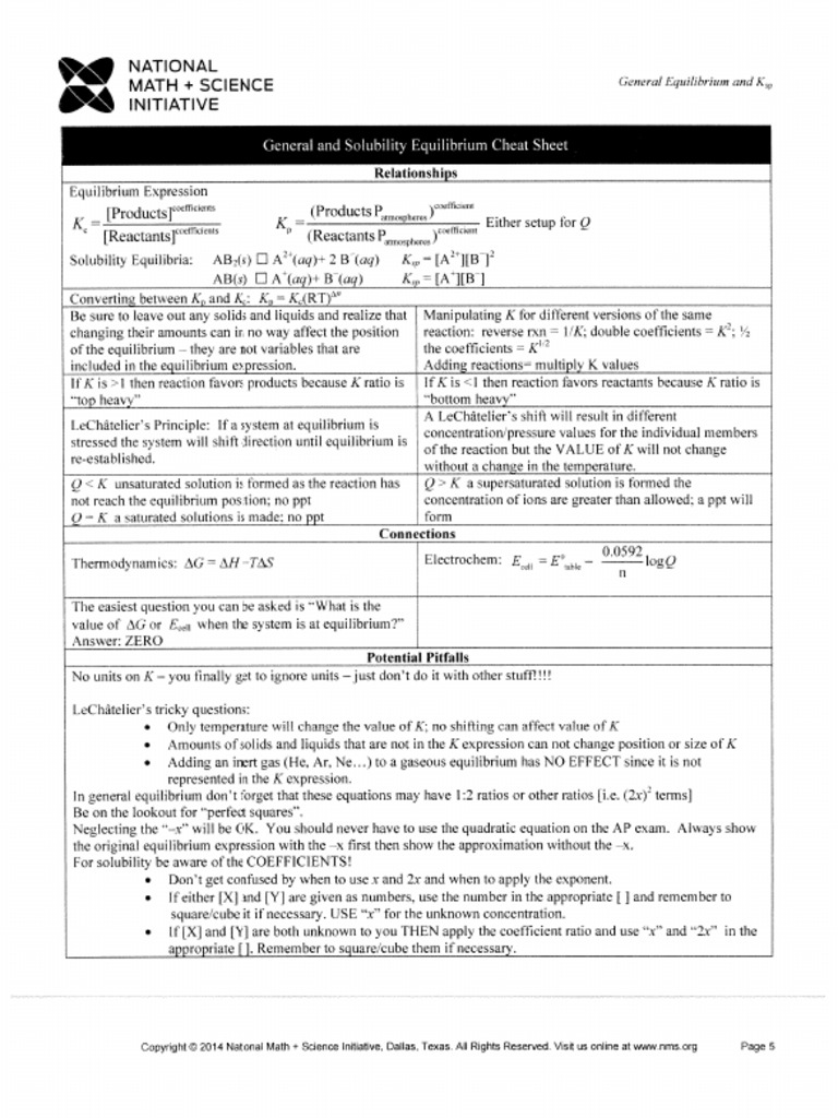 General Equilibrium and KSP Review Packet | PDF
