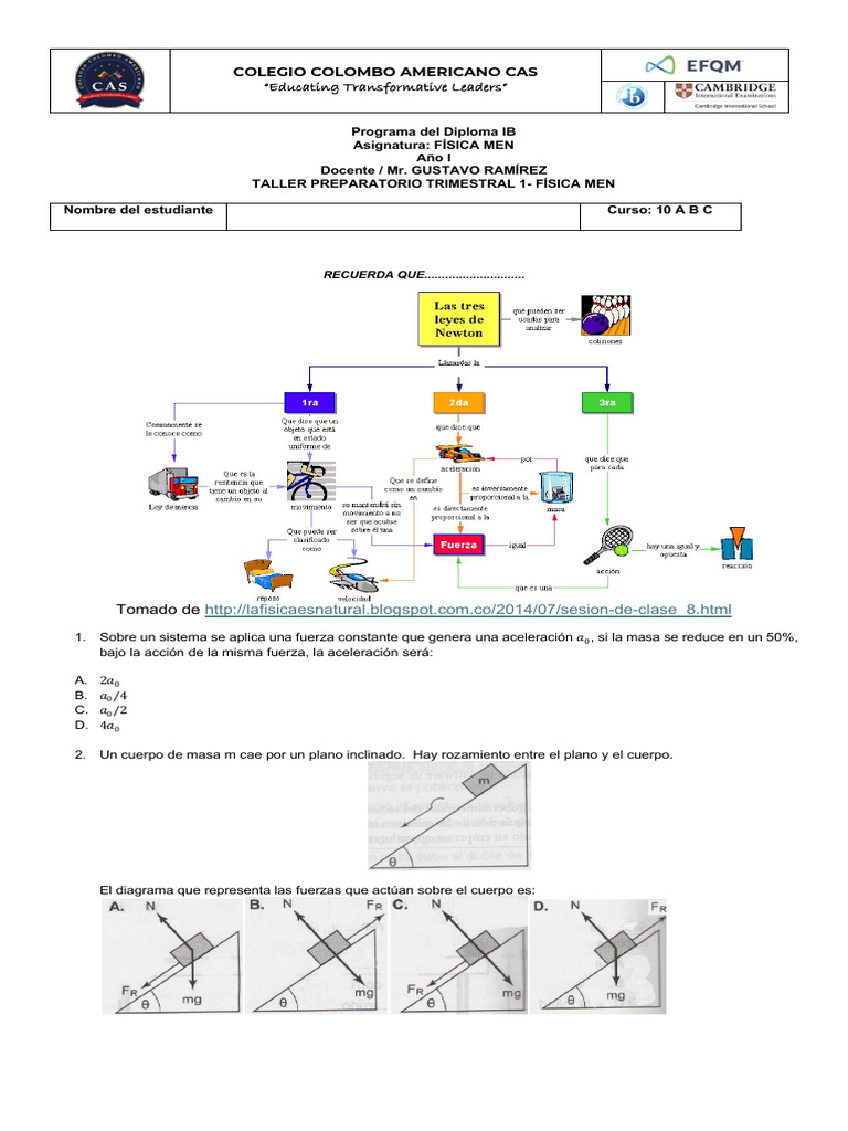 10º Física Men Taller Preparatorio I Trimestre 2025 | PDF | Fricción | Fuerza