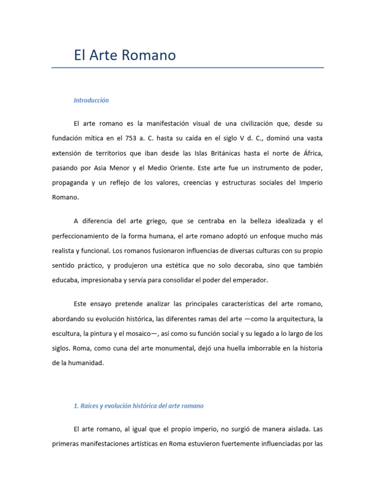 Características del Arte Romano | PDF | imperio Romano | Escultura