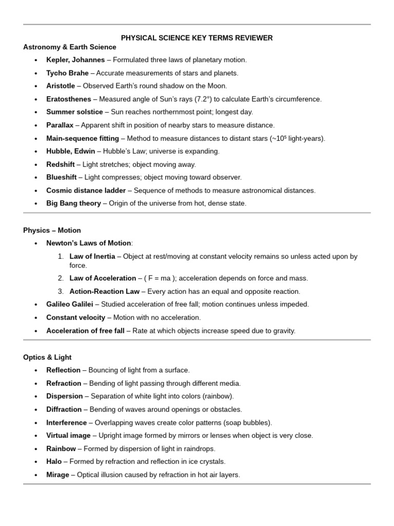 Physical Science Key Terms Guide | PDF | Light | Electromagnetic Radiation
