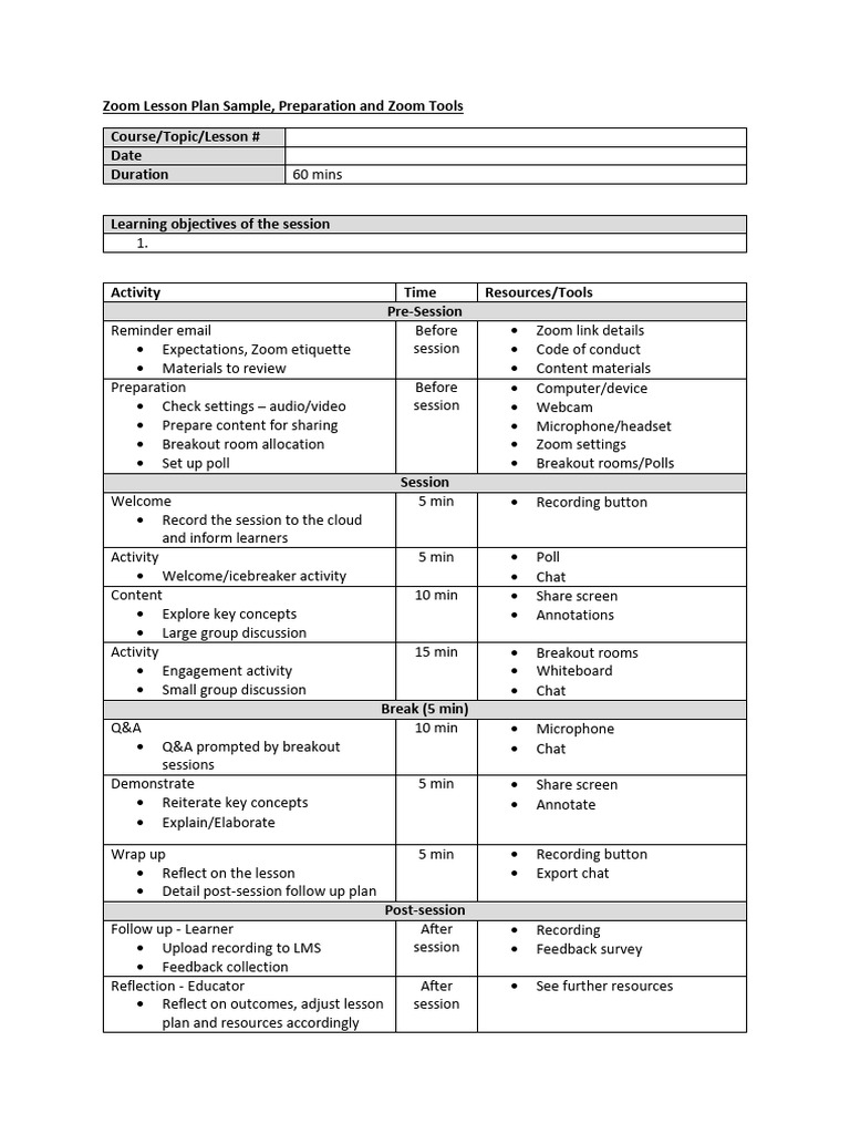 Zoom Lesson Plan Sample | PDF | Educational Technology | Learning