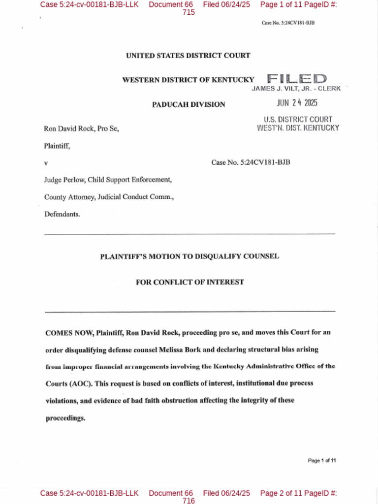 DN66MOTION to Disqualify Counsel for Conflict of Interest by Plaintiff ...