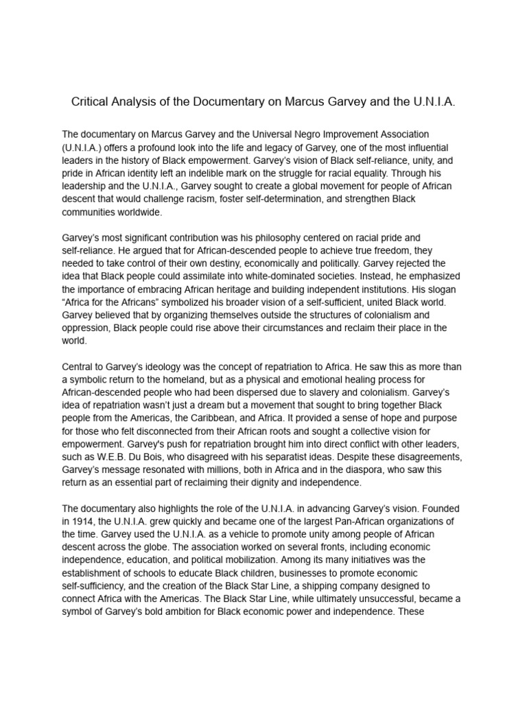 Critical Analysis of The Documentary On Marcus Garvey | PDF | Black ...