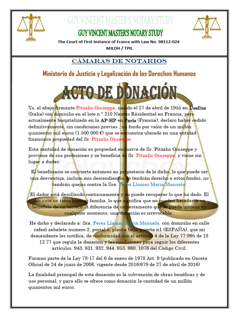 Certificado de Donación Perez L. M. Manuela | PDF | Donación