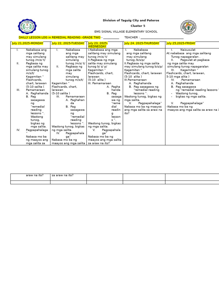 DLL in Remedial Reading | PDF