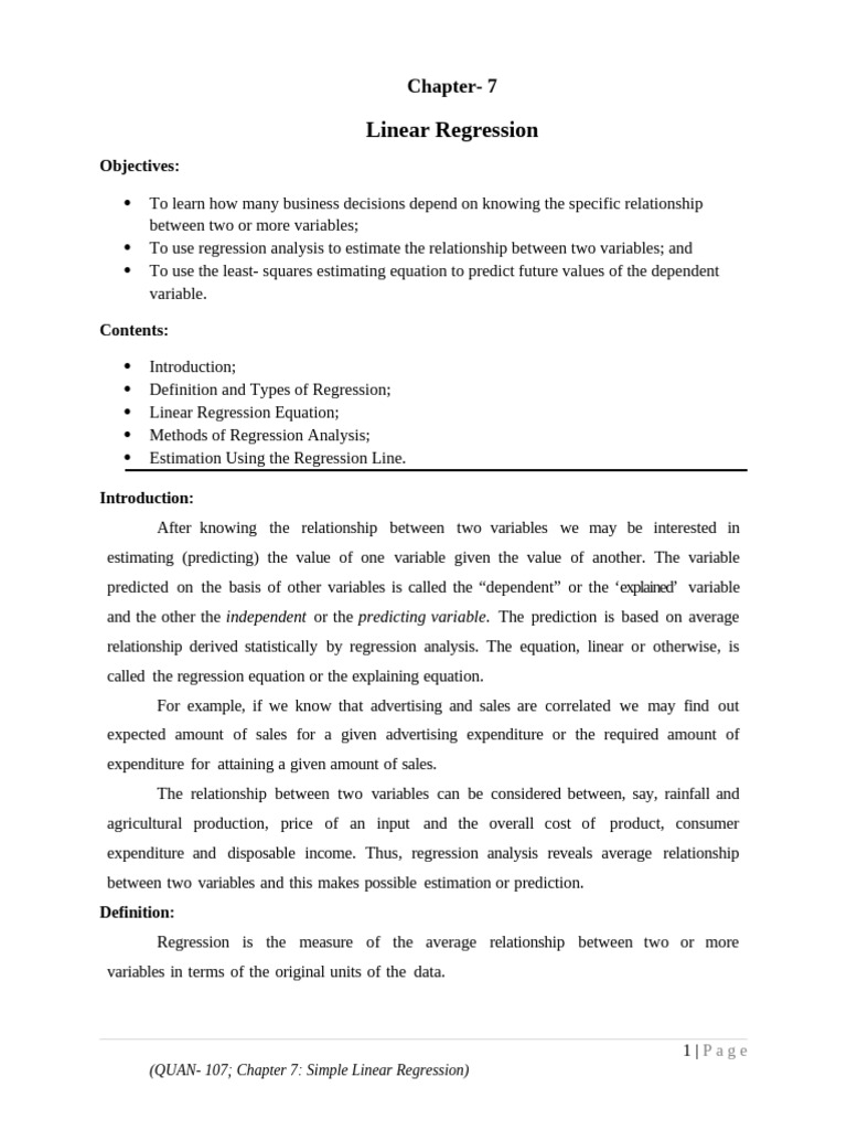 Chapter - 7 Simple Regression | PDF | Regression Analysis | Linear Regression