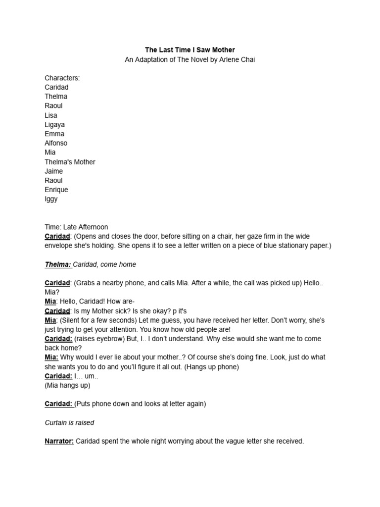 The Last Time I Saw Mother: A Play | PDF