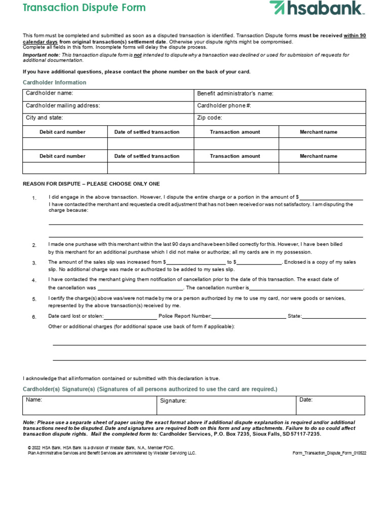 Transaction Dispute Form Instructions | PDF | Credit Card