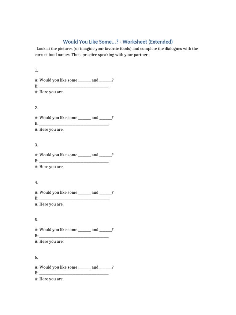 Would You Like Worksheet Extended | PDF