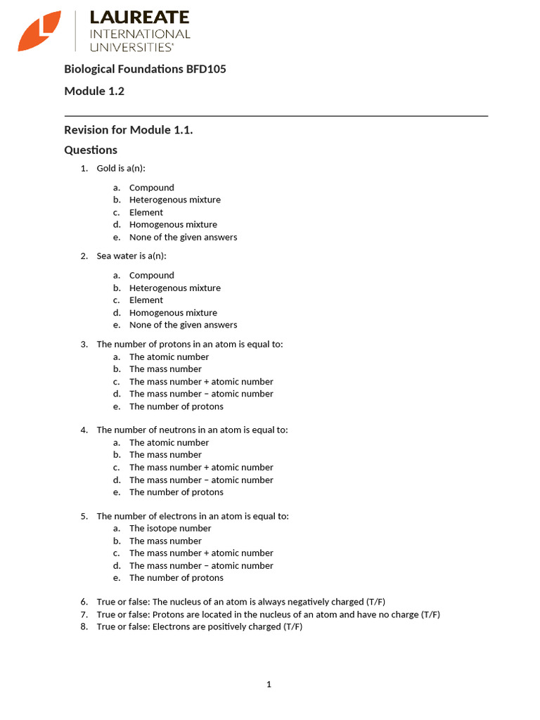 BFD105 Module1.2 Worksheets | PDF | Ion | Chemical Elements