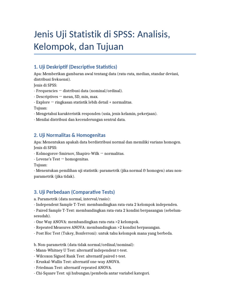 Uji Statistik SPSS: Jenis dan Tujuan | PDF