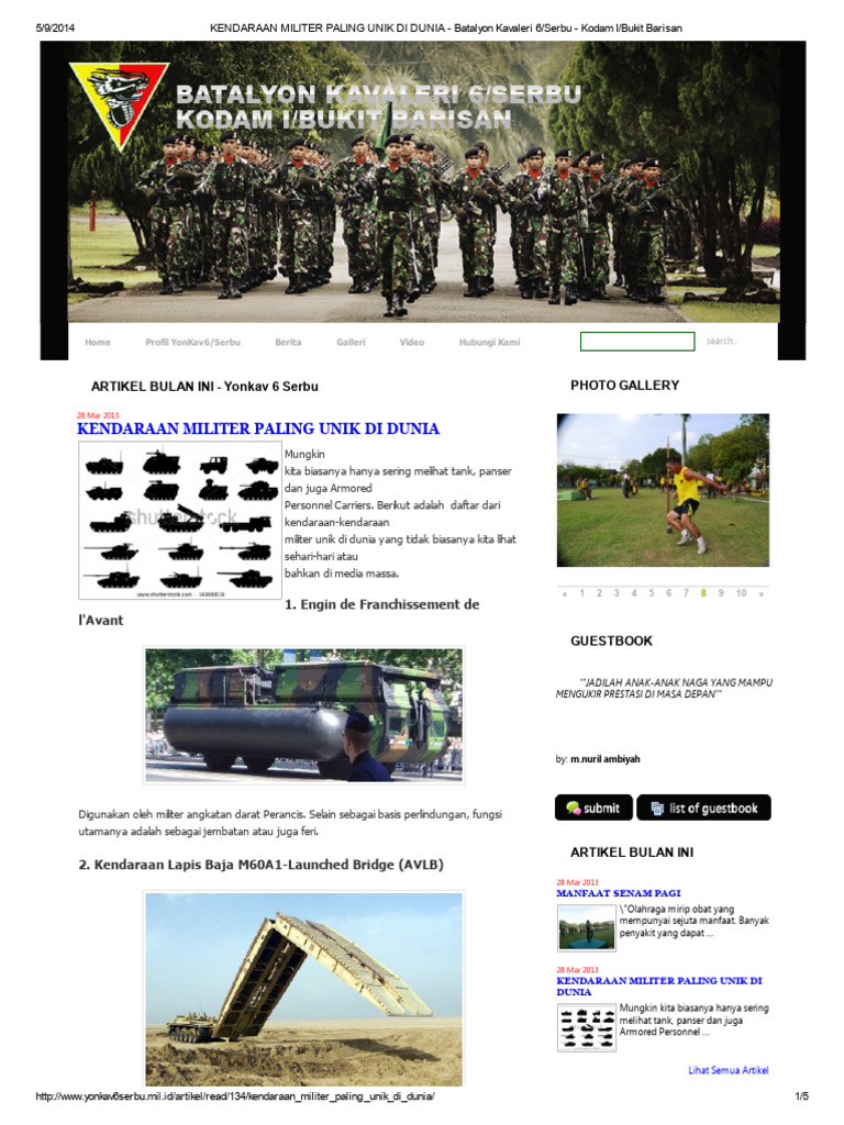Kendaraan Militer Paling Unik Di Dunia - Batalyon Kavaleri 6_serbu - Kodam I_bukit Barisan | PDF