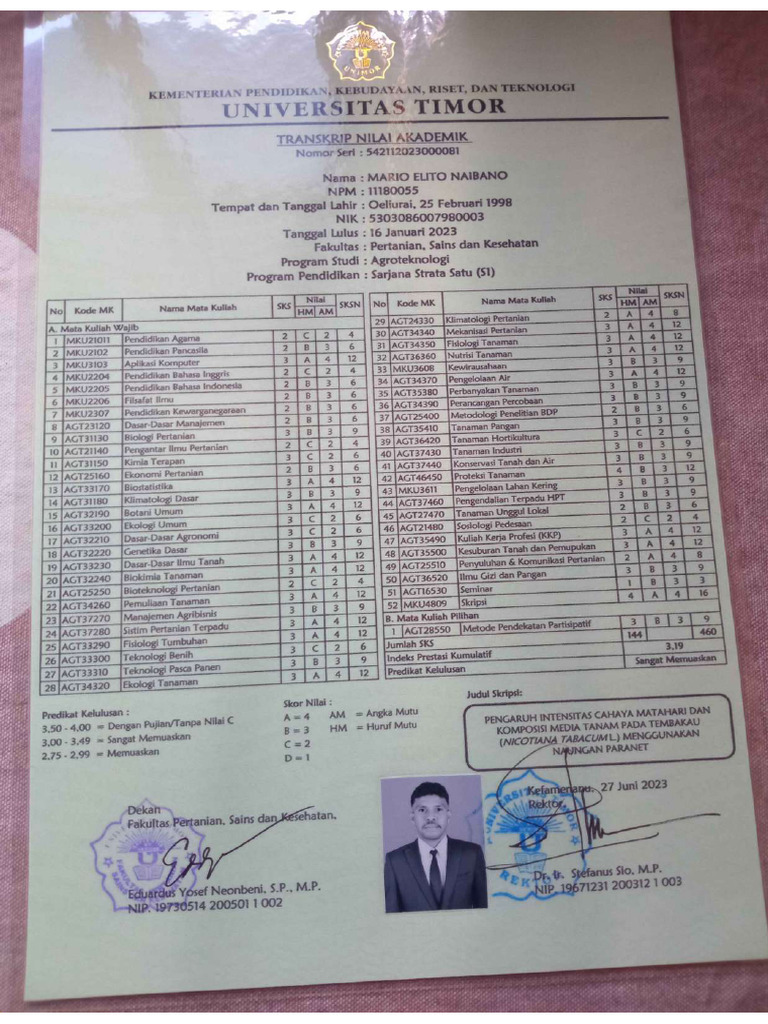 Transkrip Nilai | PDF