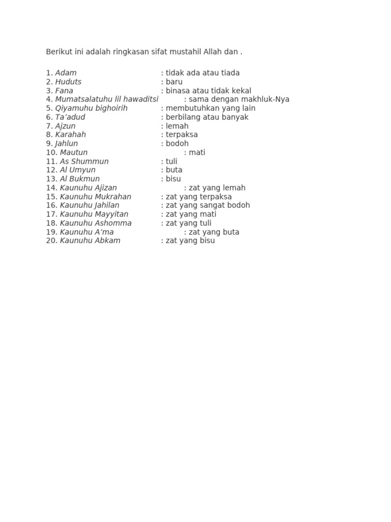 Sifat Mustahil Allah dalam Islam | PDF