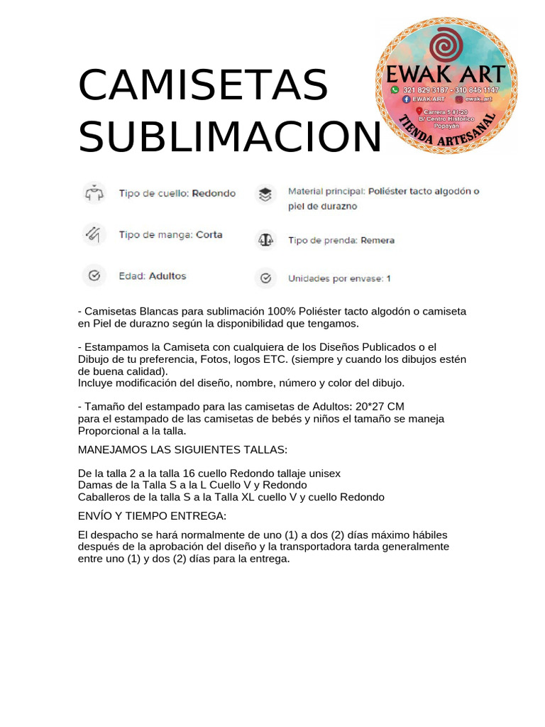 CAMISETAS SUBLIMACION | PDF