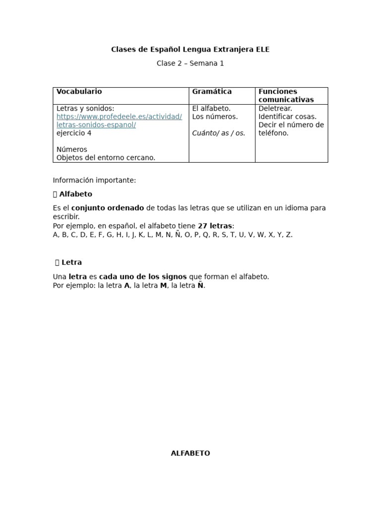 Clases de Español Lengua Extranjera ELE Clase 2 | PDF | Lengua española ...