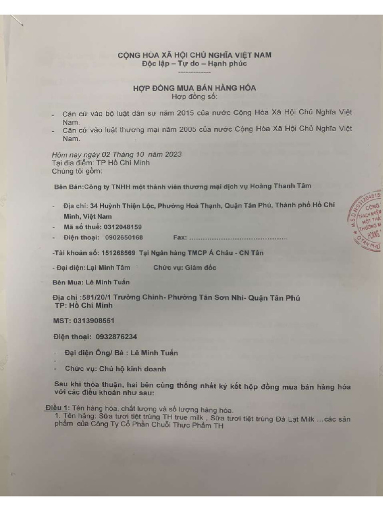 Hop Dong 5 Sua TH True Milk | PDF