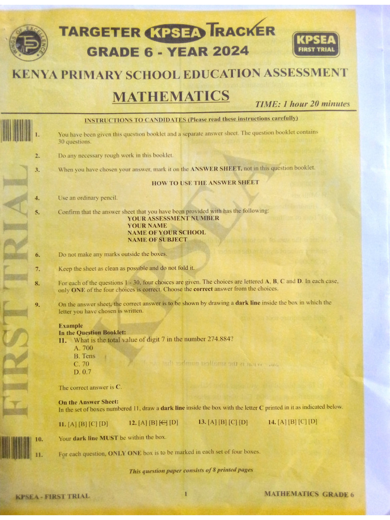 Mathematics Targeter Kpsea Tracker 2024 | PDF