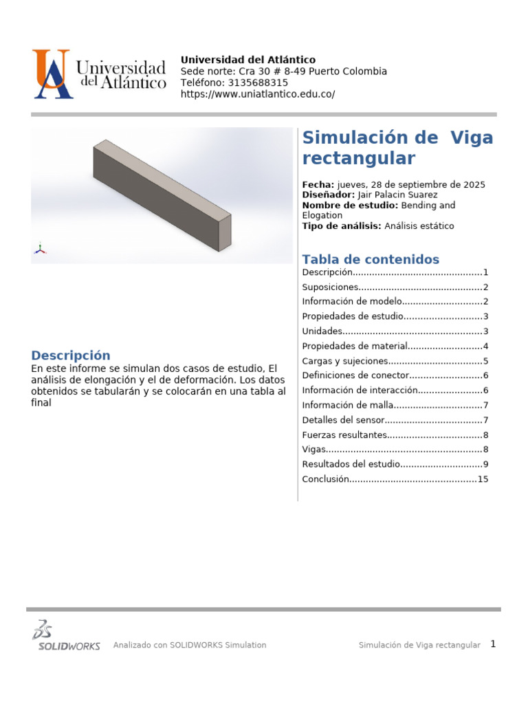 Simulación de Viga Rectangular en SOLIDWORKS | PDF | Elasticidad ...