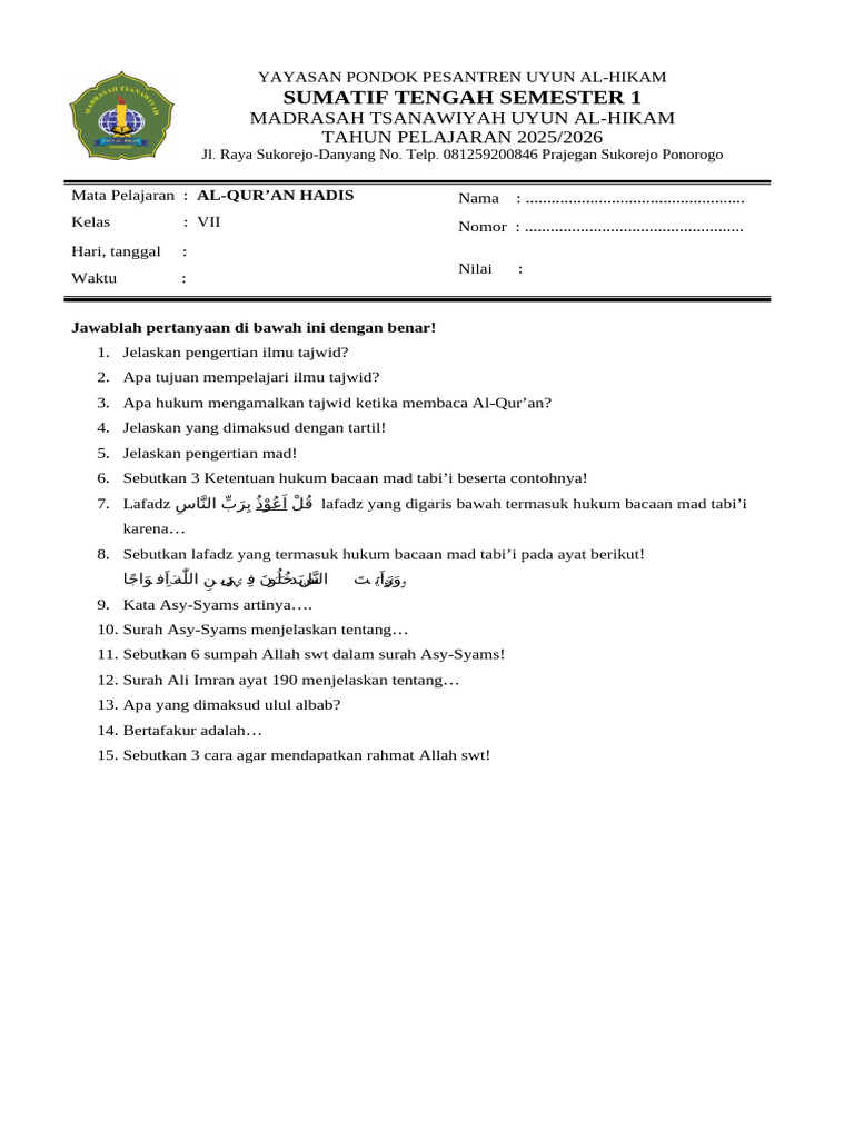 Soal STS MTs 2025 | PDF
