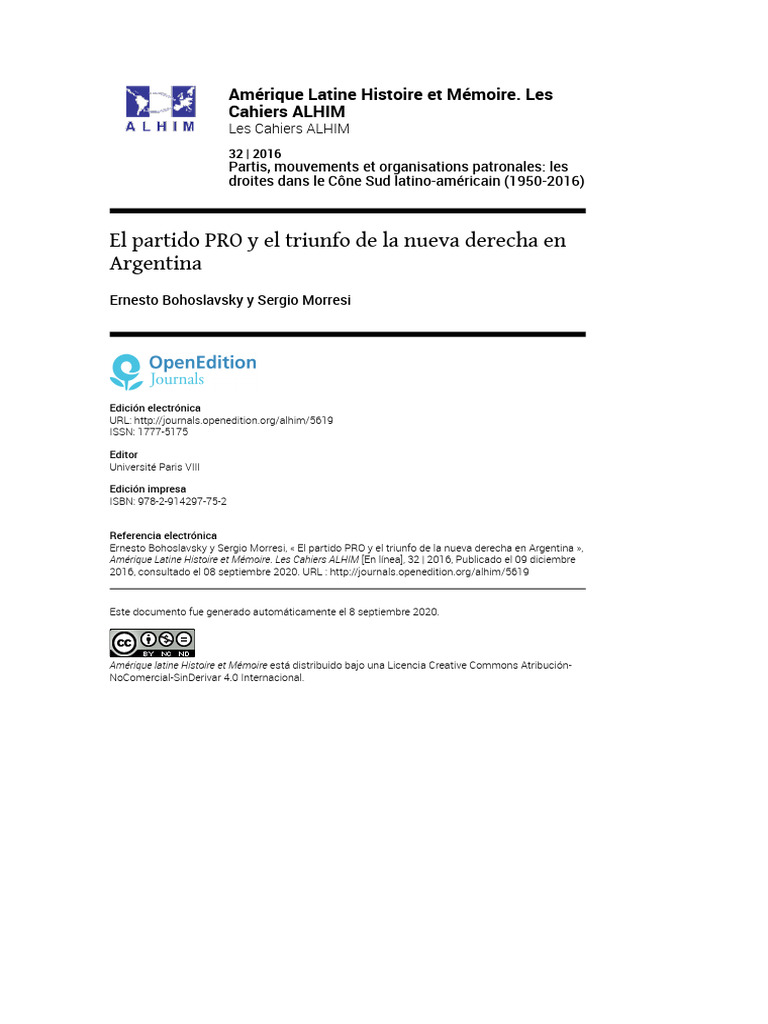 El Partido PRO y El Triunfo de La Nueva Derecha en Argentina 2016 | PDF ...