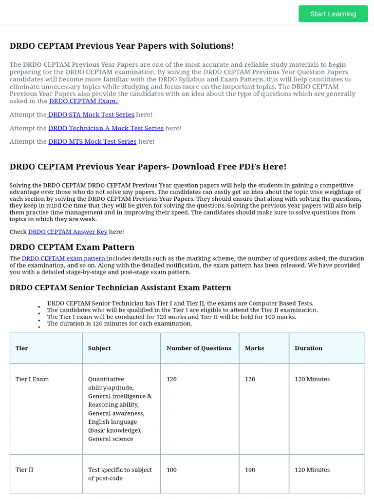 DRDO CEPTAM Previous Year Papers - Download All The FREE PDFs Here | PDF