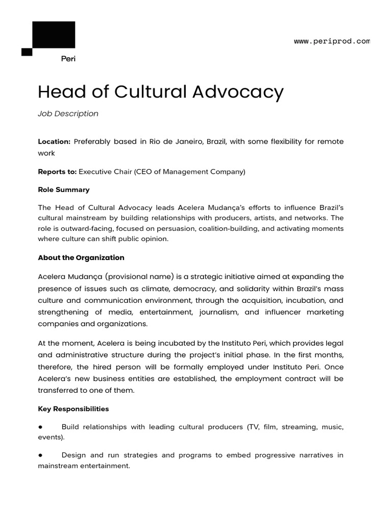 Head of Cultural Advocacy Position | PDF | Business | Social Psychology