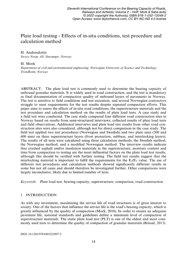 Plate Load Testing in Road Construction | PDF | Young's Modulus ...